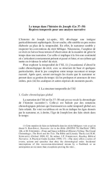 (PDF) Le temps dans l'histoire de Joseph (Gn 37-50) Repères temporels ...