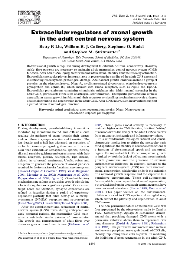 (PDF) Extracellular regulators of axonal growth in the adult central ...