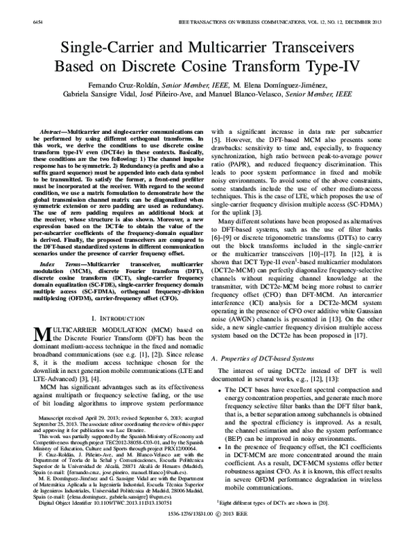 Pdf Single Carrier And Multicarrier Transceivers Based On Discrete