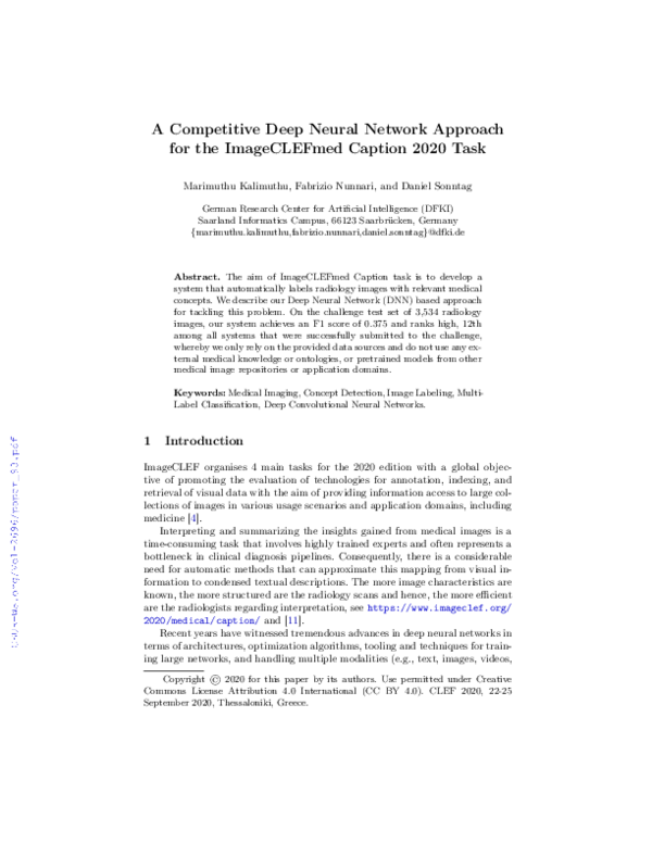 (PDF) A Competitive Deep Neural Network Approach for the ImageCLEFmed Caption 2020 Task