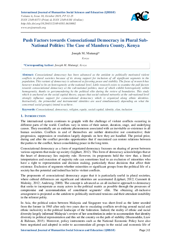 (PDF) Push Factors towards Consociational Democracy in Plural ...