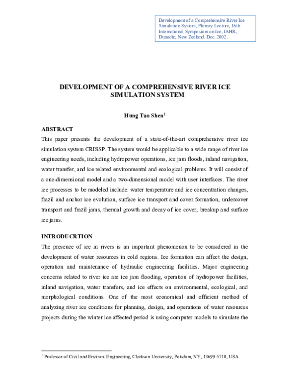 (PDF) Development of a comprehensive river ice simulation system