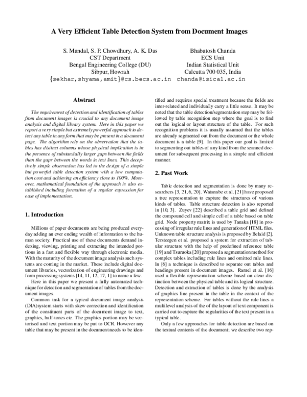 Pdf A Very Efficient Table Detection System From Document Images Amit Das