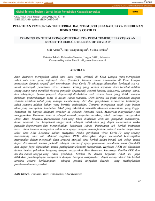 (PDF) Training on the Making of Herbal Tea from Temurui Leaves as an ...