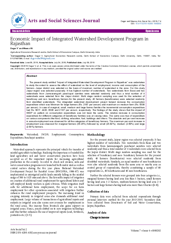 (PDF) Economic Impact of Integrated Watershed Development Program in Rajasthan