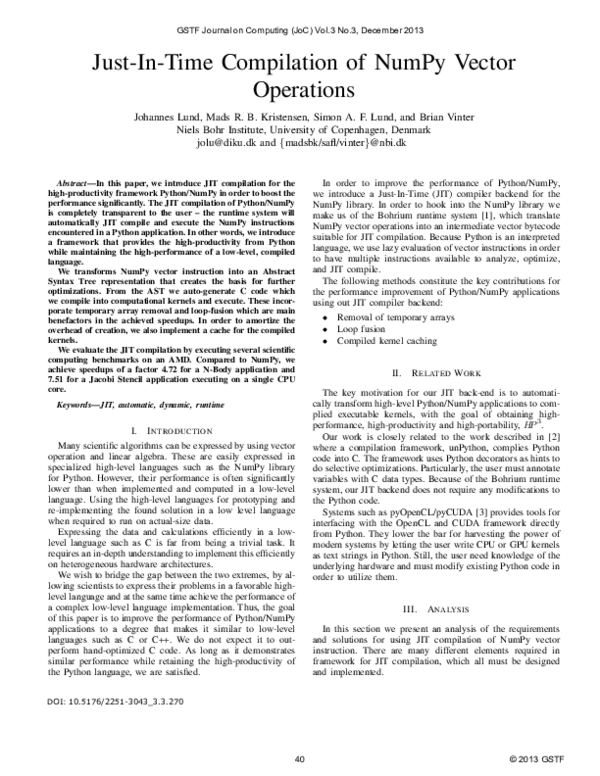 (PDF) Just-In-Time Compilation of NumPy Vector Operations