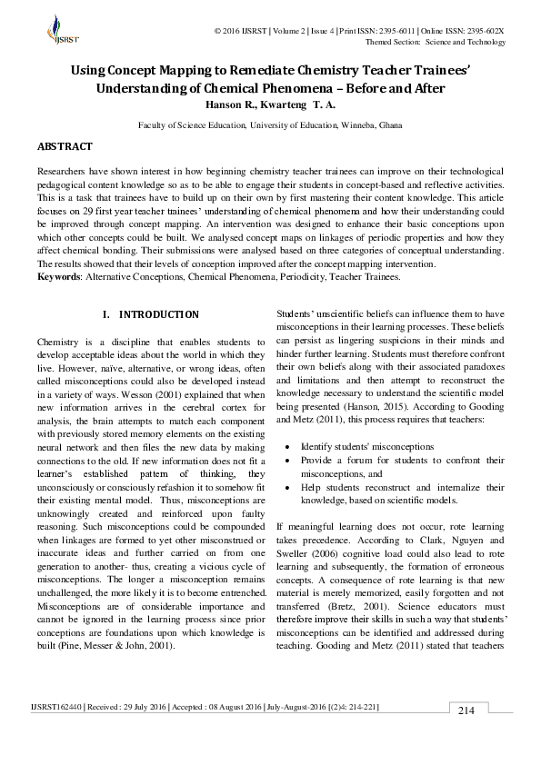 (PDF) Using Concept Mapping to Remediate Chemistry Teacher Trainees' Understanding of Chemical ...