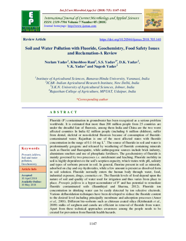 (PDF) Soil and Water Pollution with Fluoride, Geochemistry, Food Safety ...