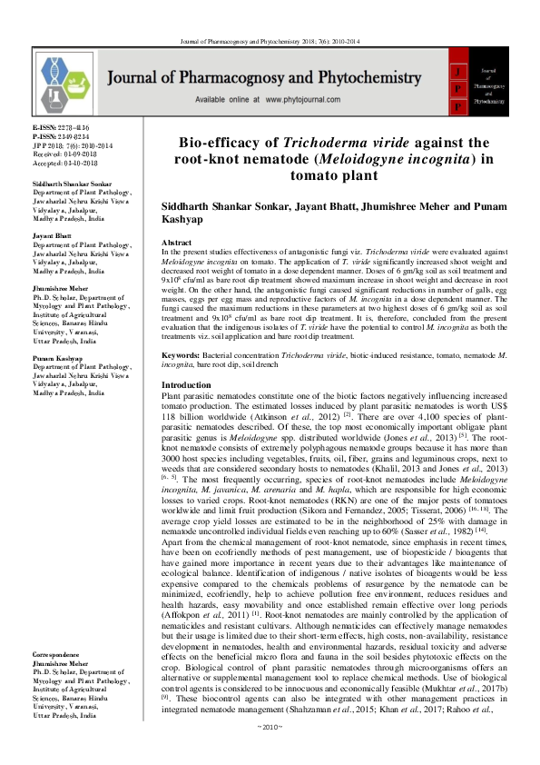 (PDF) Bio-efficacy of Trichoderma viride against the root-knot nematode (Meloidogyne incognita ...