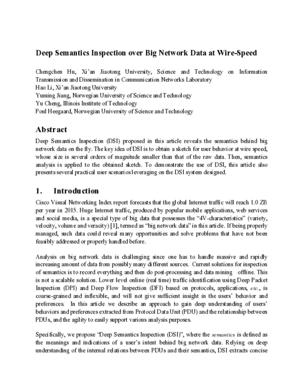 (PDF) Deep semantics inspection over big network data at wire speed