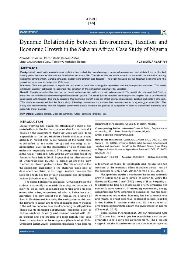 (PDF) Dynamic Relationship between Environment, Taxation and Economic ...