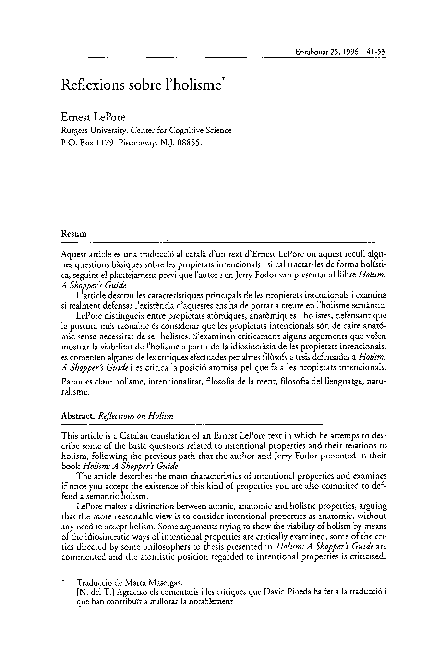 (PDF) Reflexiones sobre el holismo