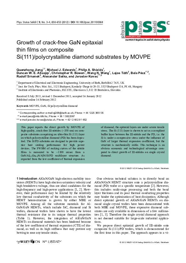(PDF) Growth of crack-free GaN epitaxial thin films on composite Si(111 ...