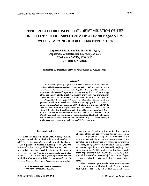 (PDF) Efficient algorithm for the determination of the one electron eigenspectrum of a double ...