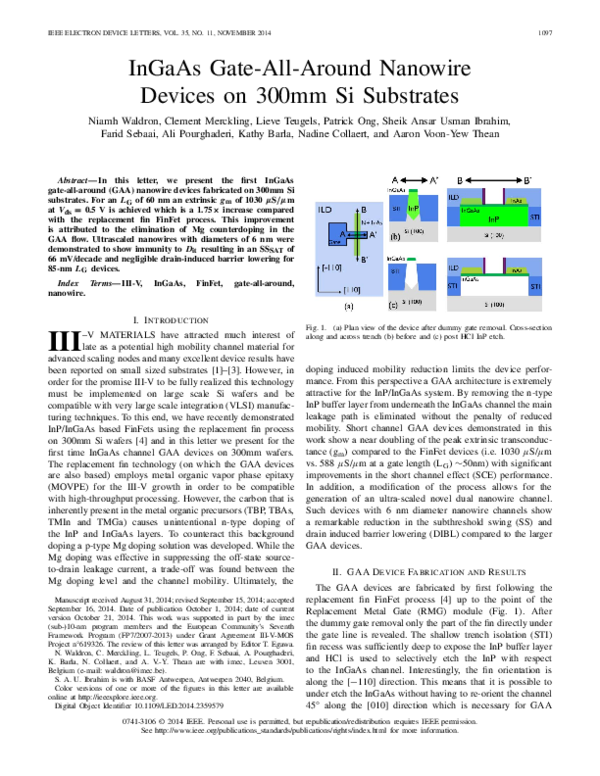 (PDF) InGaAs Gate-All-Around Nanowire Devices on 300mm Si Substrates