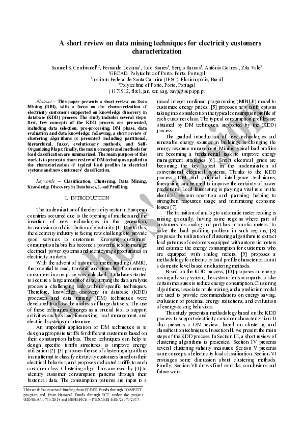 Pdf A Short Review On Data Mining Techniques For Electricity Customers Characterization