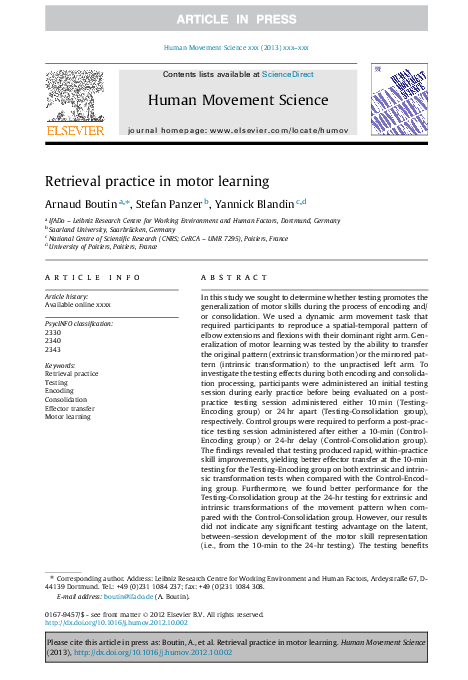 (PDF) Retrieval practice in motor learning