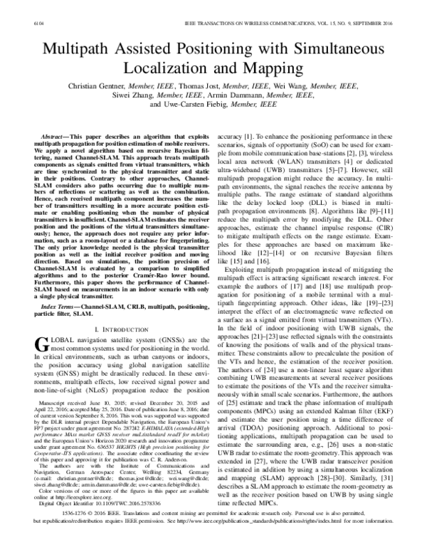 Pdf Multipath Assisted Positioning With Simultaneous Localization And Mapping