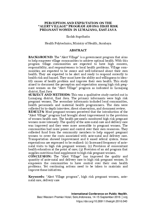 (PDF) Perception and Expectation on the “Alert Village” Program Among ...