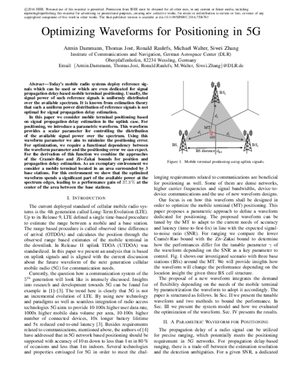 (PDF) Optimizing waveforms for positioning in 5G