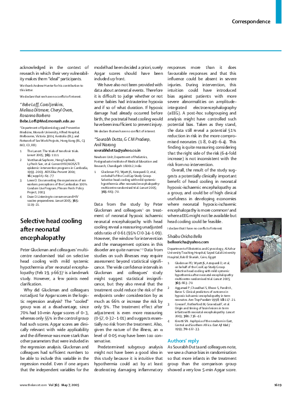 (PDF) Selective head cooling after neonatal encephalopathy
