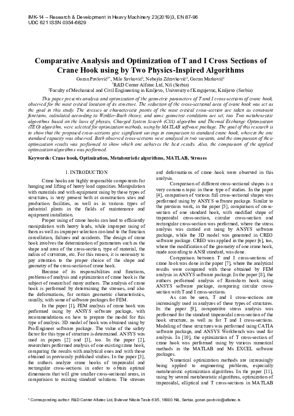 (PDF) Comparative Analysis and Optimization of T and I Cross Sections of Crane Hook using by Two ...