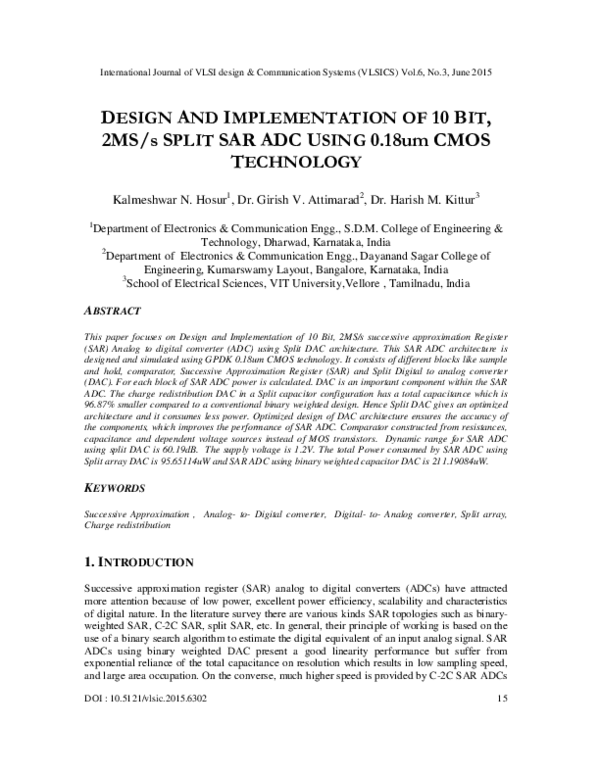 Pdf Design And Implementation Of 10 Bit 2mss Split Sar Adc Using 0