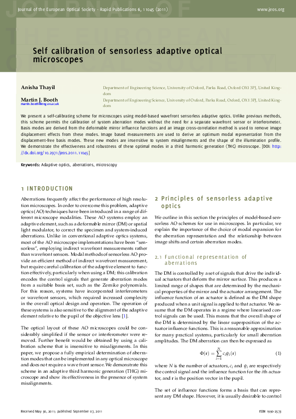 (PDF) Self calibration of sensorless adaptive optical microscopes