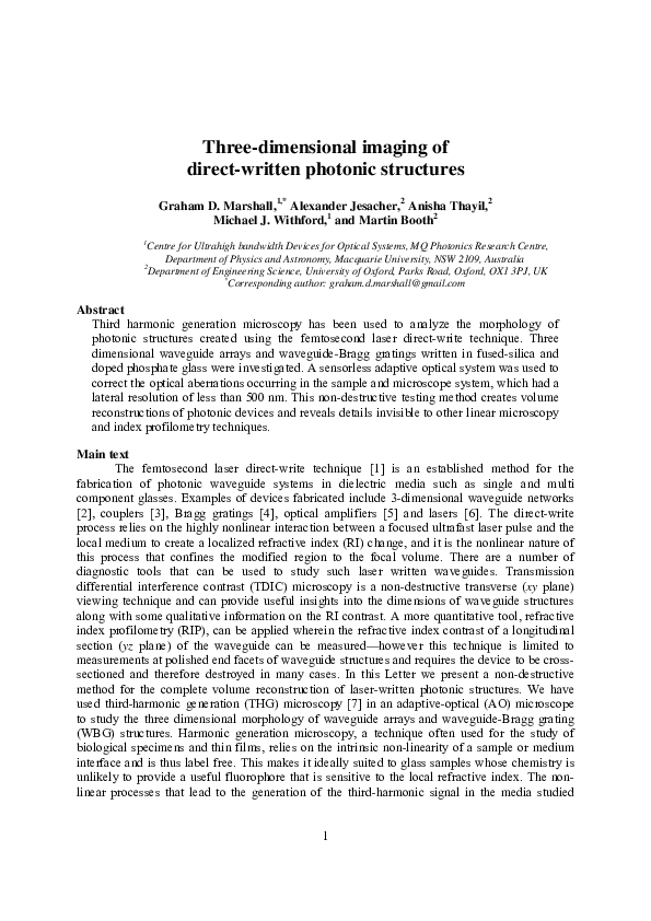 (PDF) Three-dimensional imaging of direct-written photonic structures