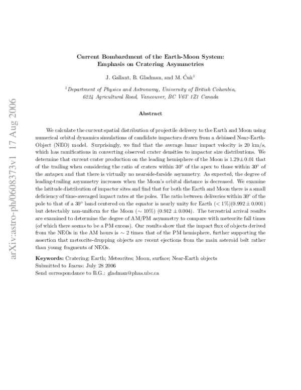 (PDF) Current bombardment of the Earth–Moon system: Emphasis on ...