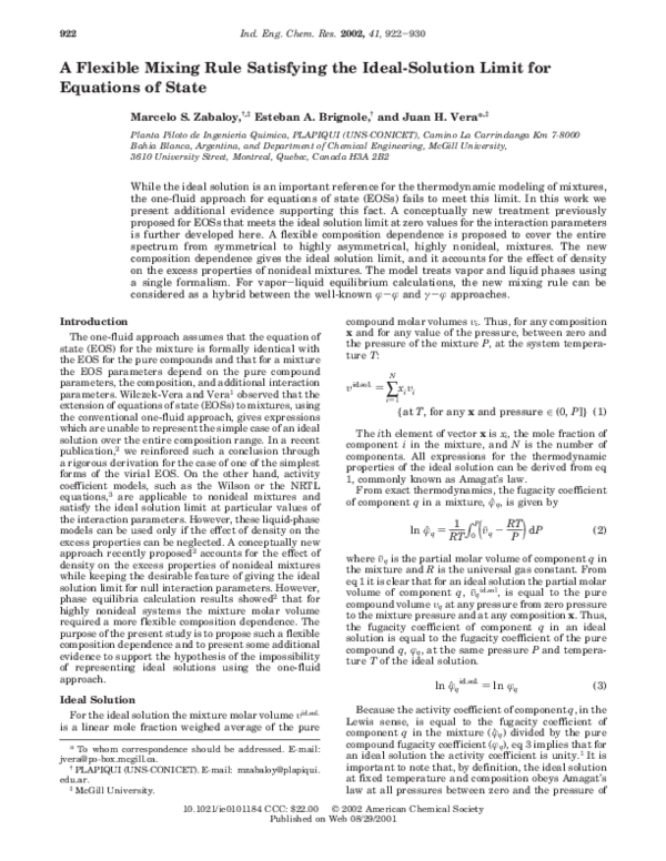 (PDF) A Flexible Mixing Rule Satisfying the Ideal-Solution Limit for ...