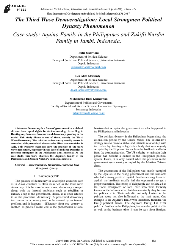 (PDF) The Third Wave Democratization: Local Strongmen Political Dynasty ...