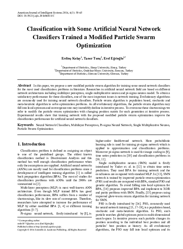 (PDF) Classification with Some Artificial Neural Network Classifiers ... (PDF) Classification with Some Artificial Neural Network Classifiers ...