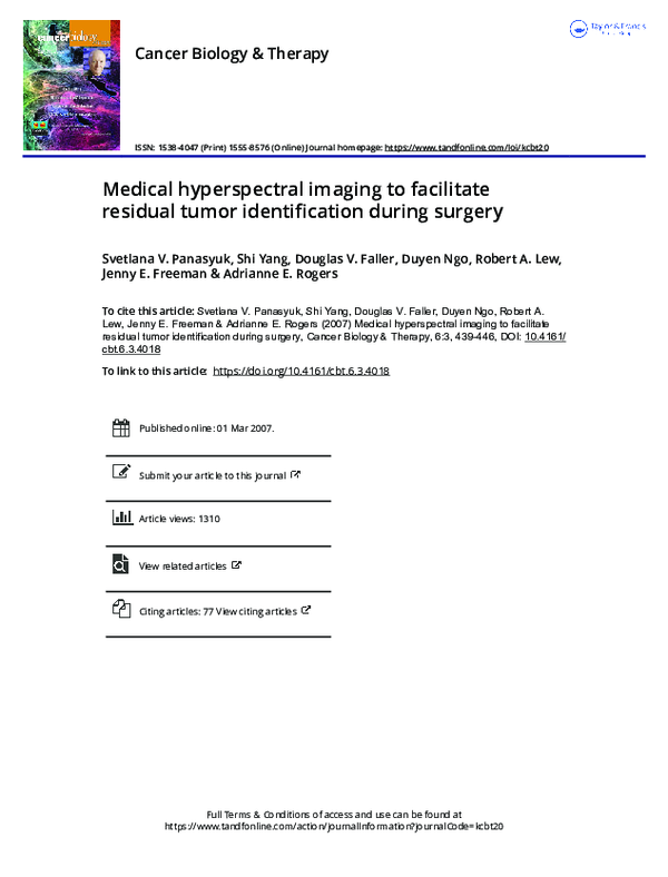 (PDF) Medical hyperspectral imaging to facilitate residual tumor ...