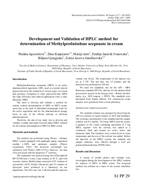 (PDF) Development and Validation of HPLC method for determination of Methylprednisolone ...