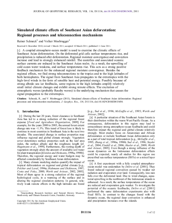 (PDF) Simulated climate effects of Southeast Asian deforestation ...