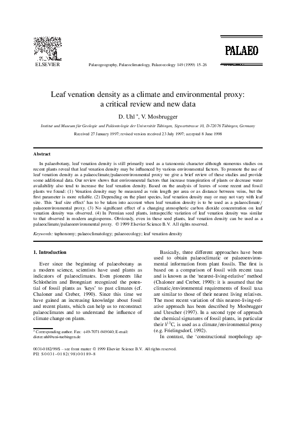 (PDF) Leaf venation density as a climate and environmental proxy: a ...