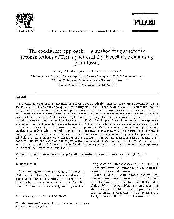 (PDF) The coexistence approach — a method for quantitative reconstructions of Tertiary ...