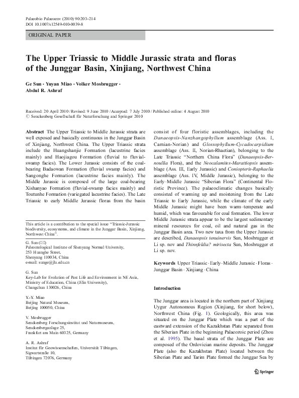 (PDF) The Upper Triassic to Middle Jurassic strata and floras of the ...