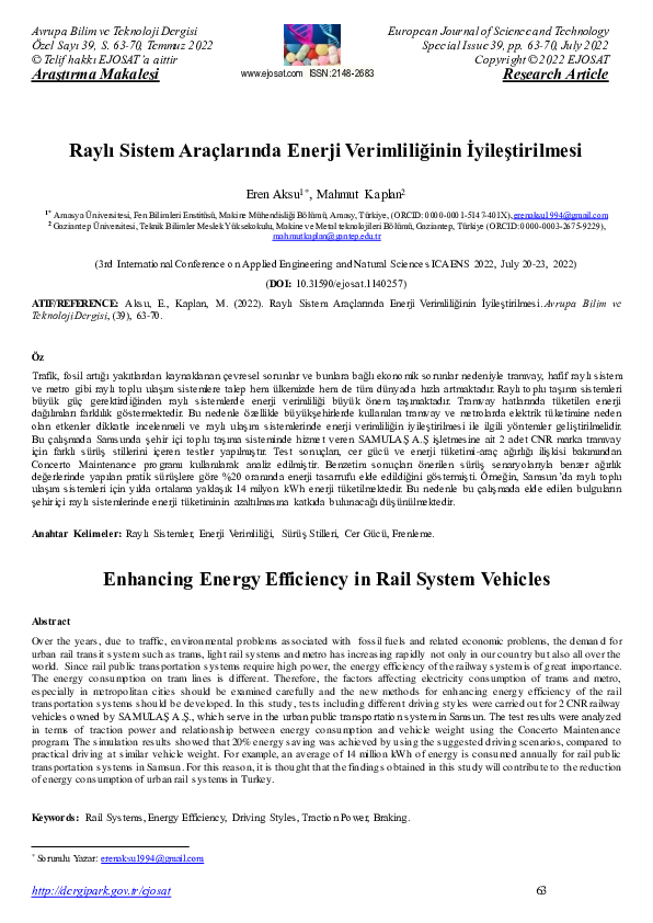 Pdf Enhancing Energy Efficiency In Rail System Vehicles