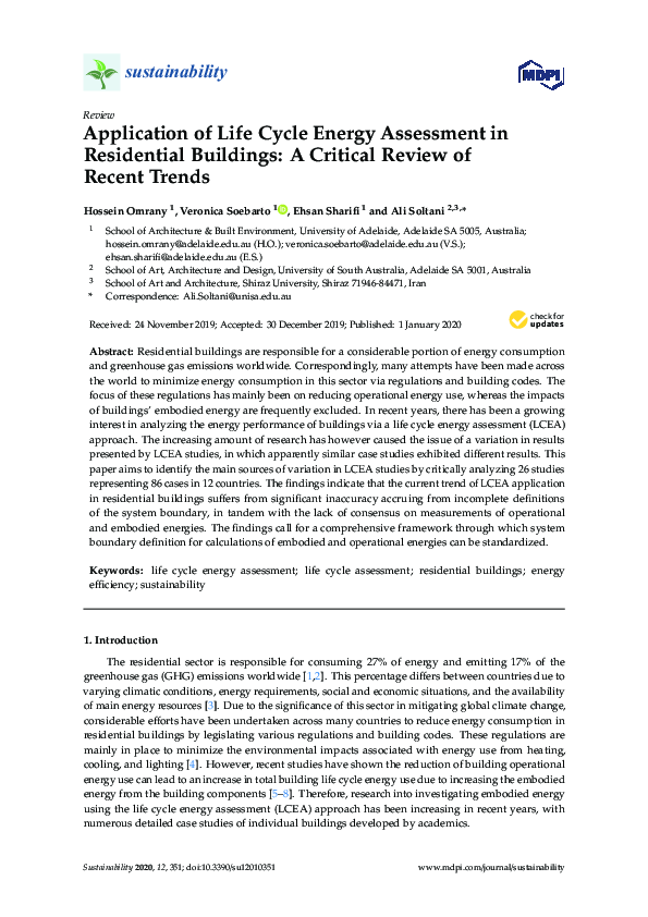 Pdf Application Of Life Cycle Energy Assessment In Residential