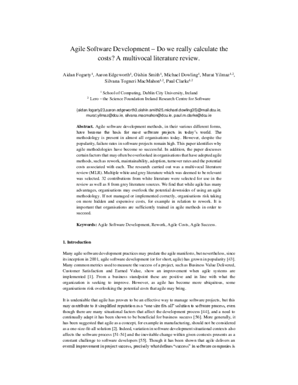 (PDF) Agile Software Development - Do We Really Calculate the Costs? A Multivocal Literature Review