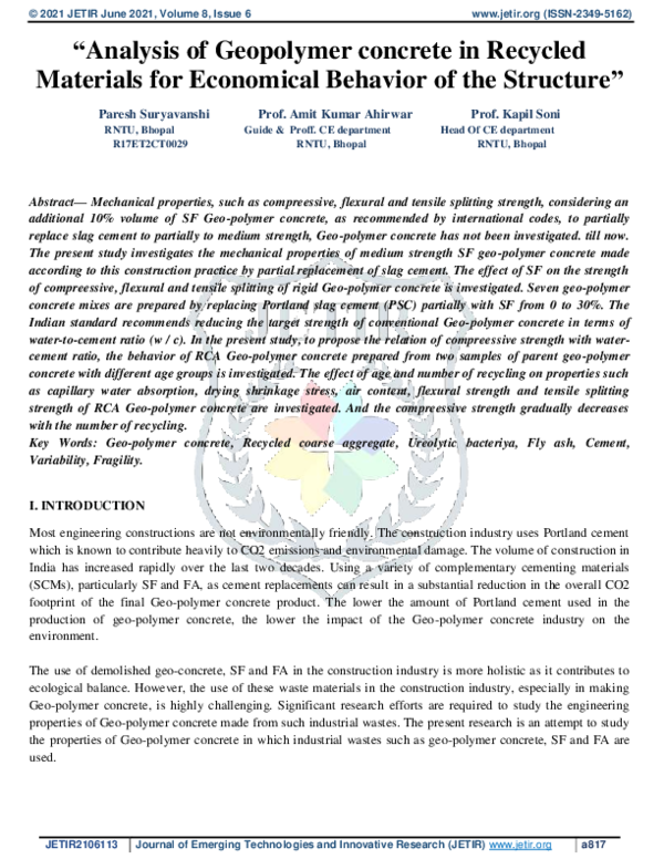 (PDF) Analysis of Geopolymer concrete in Recycled Materials for ...