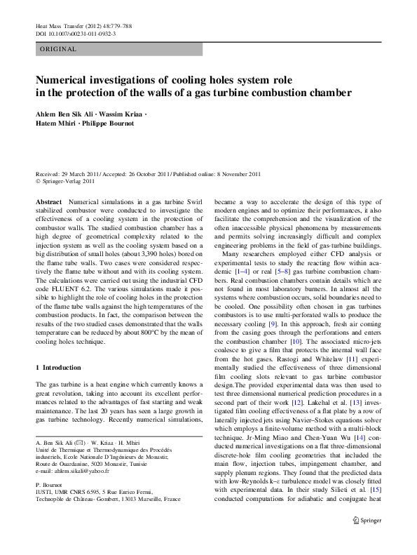 (PDF) Numerical investigations of cooling holes system role in the ...