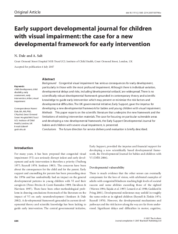 (PDF) Early support developmental journal for children with visual ...