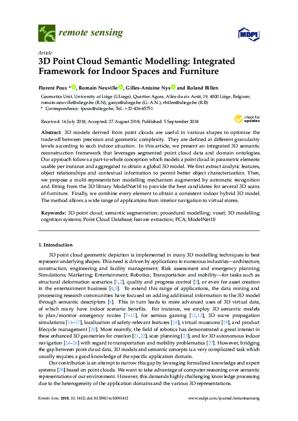 (PDF) 3D Point Cloud Semantic Modelling: Integrated Framework for Indoor Spaces and Furniture