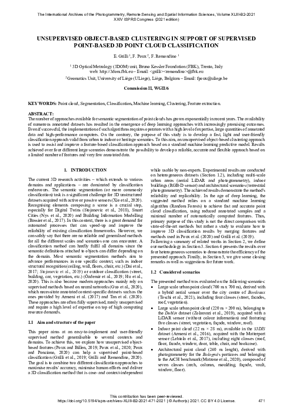 (PDF) Unsupervised Object-Based Clustering in Support of Supervised Point-Based 3D Point Cloud ...