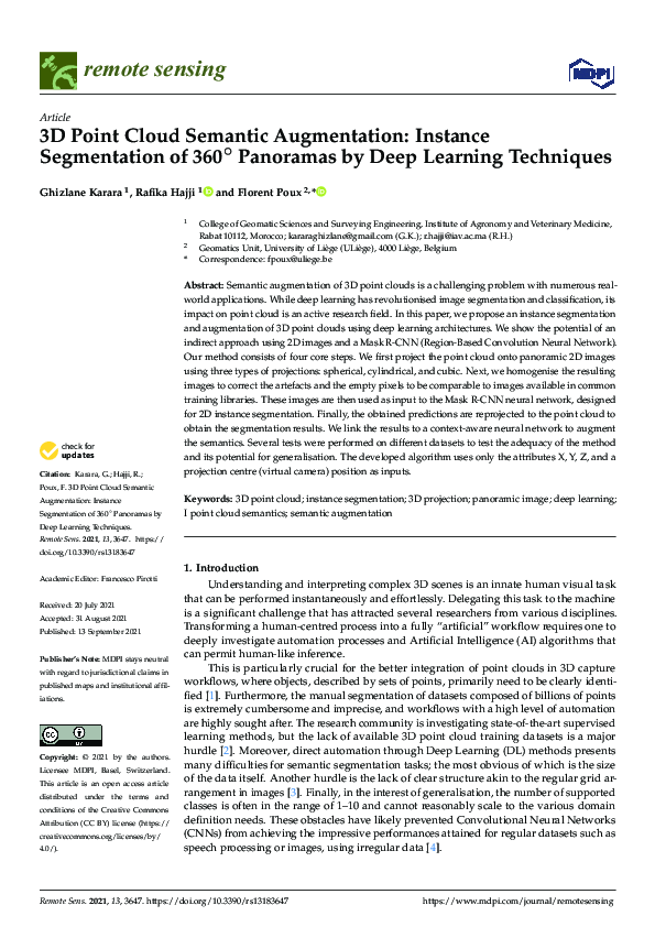 (PDF) 3D Point Cloud Semantic Augmentation: Instance Segmentation of 360° Panoramas by Deep ...