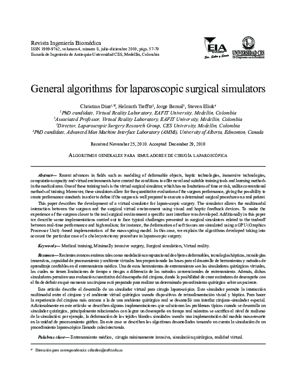(PDF) General algorithms for laparoscopic surgical simulators ...