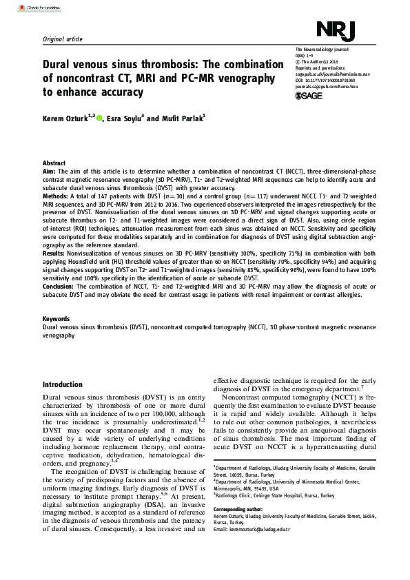 (PDF) Dural venous sinus thrombosis: The combination of noncontrast CT, MRI and PC-MR venography ...